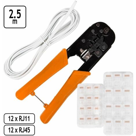 Pinza crimpatrice a cricchetto per plug connettori telefonici RJ11 RJ12 RJ45