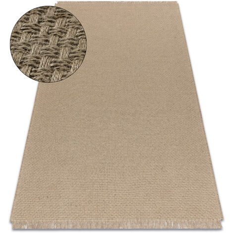 Teppich JUTE 3731 dunkelbeige einfarbig - Jute, flachgewebt, Fransen ...