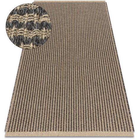Teppich JUTE 3650 schwarz / beige Linien - Jute, flachgewebt, Fransen ...