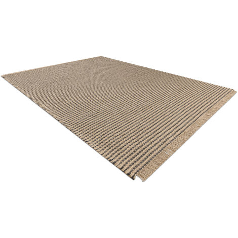 Teppich JUTE 3652 schwarz / beige Linien - Jute, flachgewebt, Fransen ...