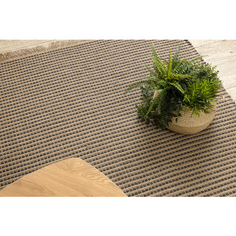 Teppich JUTE 3652 schwarz / beige Linien - Jute, flachgewebt, Fransen ...