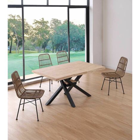 Home Heavenly® - Mesa comedor industrial GAEL, madera de roble y patas ...