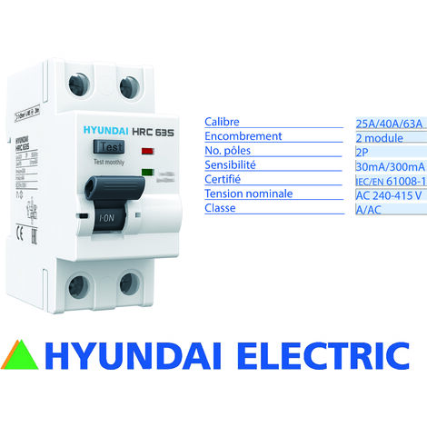Interrupteur différentiel 2P, 40A, 300mA, Type AC