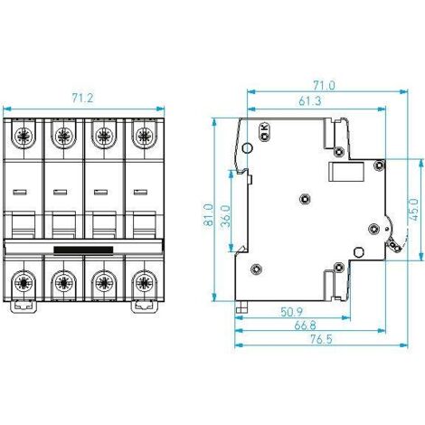 Disjoncteur modulaire 4P, 6kA, 25A, Courbe C