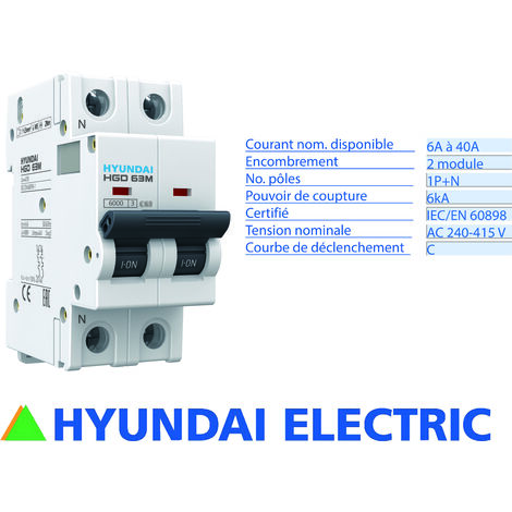 Disjoncteur modulaire 1P+N, 6kA, 10A, Courbe C