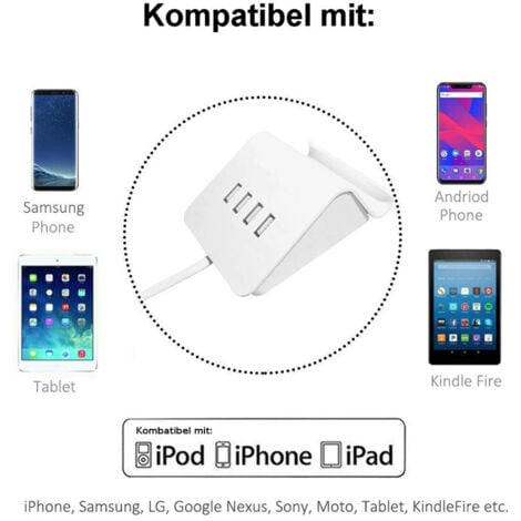 Trade-Shop 4-Fach USB Mehrfachstecker für Smartphones wie HTC One 10 A9 ...