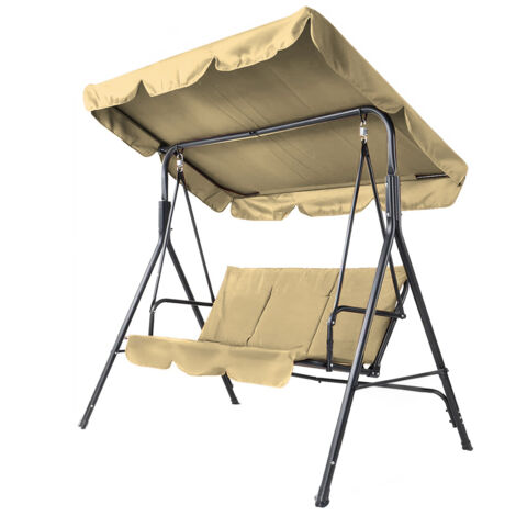 Dondolo Da Esterno 3 Posti Beige Con Struttura In Acciaio E Tettoia ...