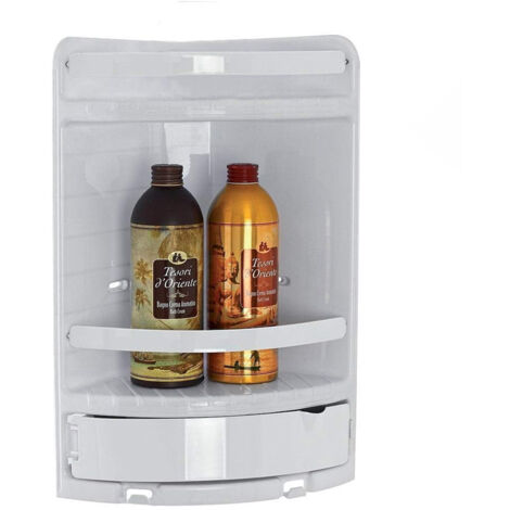 Angoliera Per Doccia A 2 Ripiani Con Cassetto In Plastica Bianco 20x20x41cm