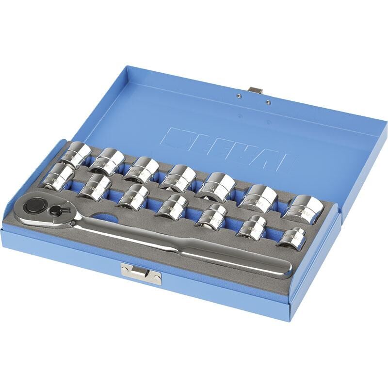 Low-Profile-1/2-Steckschlusselsatz mit Ratsche 8 - 24 mm Fervi sn4e3c015