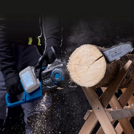 Kettensaege 2x20v 2 akkus + Doppelladegeraet ixes Scheppach bc-cs355duo-x