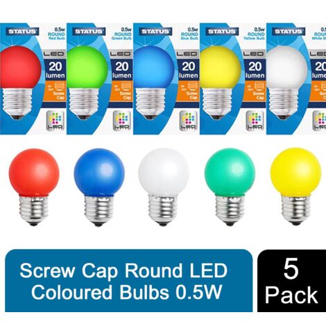 Status LED Assorted Colours Screw Cap Round Leo Bulbs 0.5 W , Pack of 5