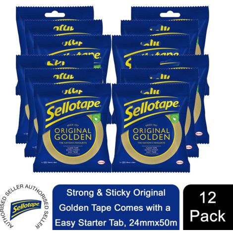 Sellotape Original Golden Strong Sticky Tape 24mmx50m, 12 Pack