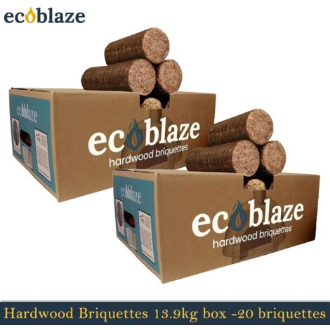Ecoblaze Hardwood Briquettes 20Pcs (13.9Kg 2x Box) for Wood Burners ...