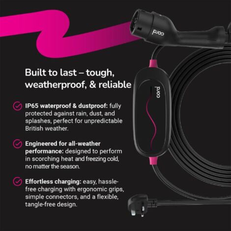 Cord Lite 5m Portable EV Charger 230V Fast Charging with UK Plug Adapter