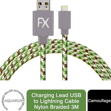 Aquarius 3m Phone Lightning Nylon USB Wire Braided Cable, Camouflage