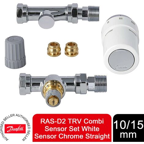 Danfoss RAS-D2 TRV Combi Sensor Set White Sensor Chrome Straight, 10/15 mm