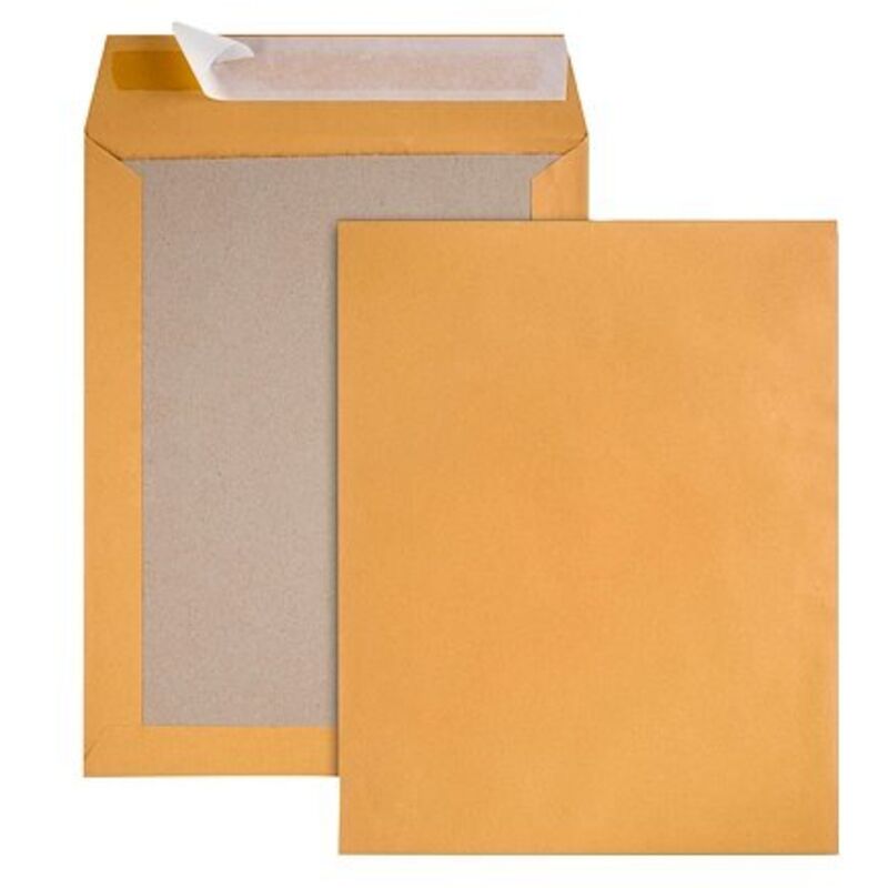 Boîte de 100 pochettes dos carton 260 x 330 mm 120 g avec bande adhésive
