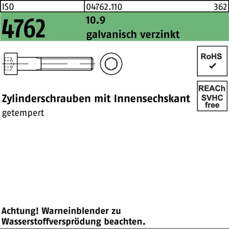 Zylinderschraube ISO 4762 m.Innensechskant M 36 x 80 10.9 galvanisch ...