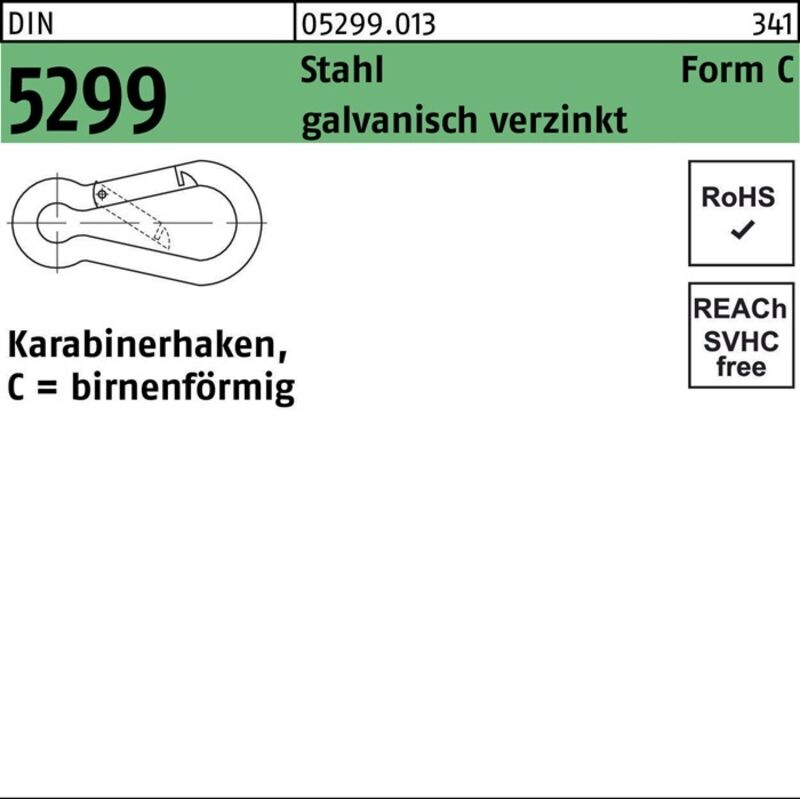 Feuerwehrkarabinerhaken DIN 5299 Form C birnenförmig C 70 x 7 Stahl ...