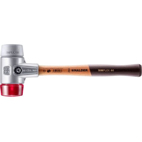 HALDER SIMPLEX Schonhammer Ø 60 mm TPE-mid grau / Plastik rot mit Aluminiumgehäuse