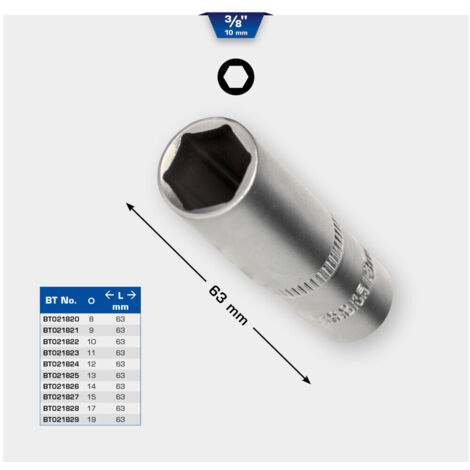 3/8" Sechskant-Stecknuss, lange Ausführung, 12 mm