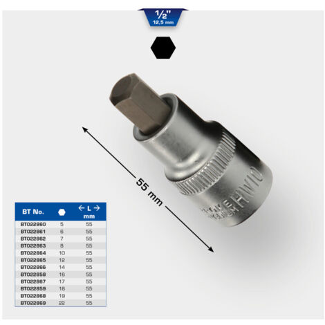 BRILLIANT TOOLS 1/2" Innensechskant Bit-Stecknuss 55 mm lang 10 mm ...