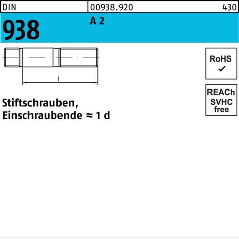 Stiftschraube DIN 938 M 8 x 40 A 2