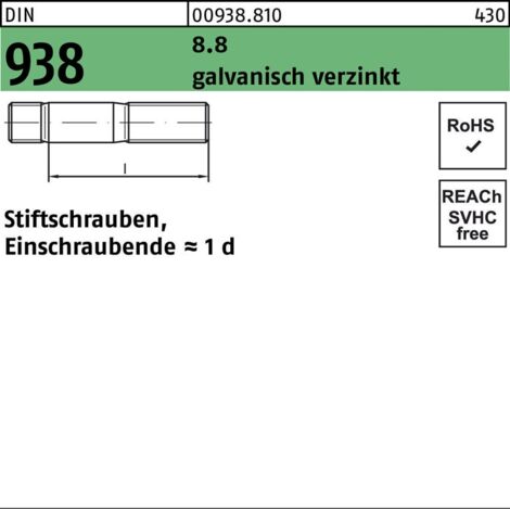 Stiftschraube DIN 938 M 24 x 60 8.8 galvanisch verzinkt
