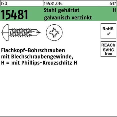ISO 15481 Flachkopf-Bohrschrauben Stahl ST 4,2 x 32 -H galvanisch ...
