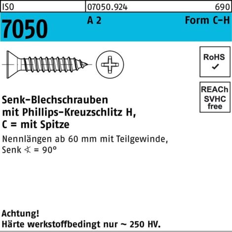 Blechschraube ISO 7050 SEKO m.Spitze/Kreuzschlitz-PH 3,5 x 50 -C-H A 2