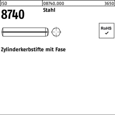 Zylinderkerbstift ISO 8740 m.Fasen 12 x 90 Stahl ISO 8740
