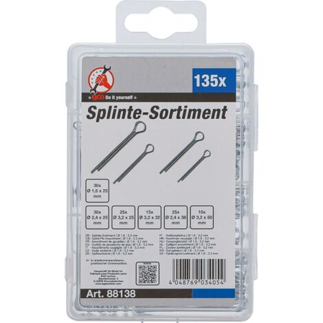 Splinte-Sortiment Ø 1,6 - 3,2 mm 135-tlg.
