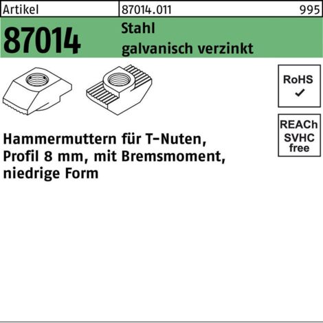 ART 87014 Hammerkopfmutter St. gal Zn 8 mm, M 5 niedrige Form gal Zn K ...