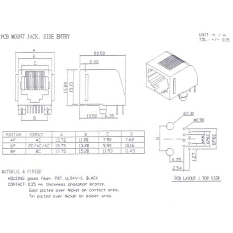 WESTERN-MODULAR-ADAPTER RJ10 4P4C FÜR PCB, GEWINKELT