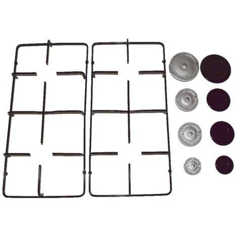 Cooker Gas Hob Pan Support x 2 and 4 Piece Burner Cap Set