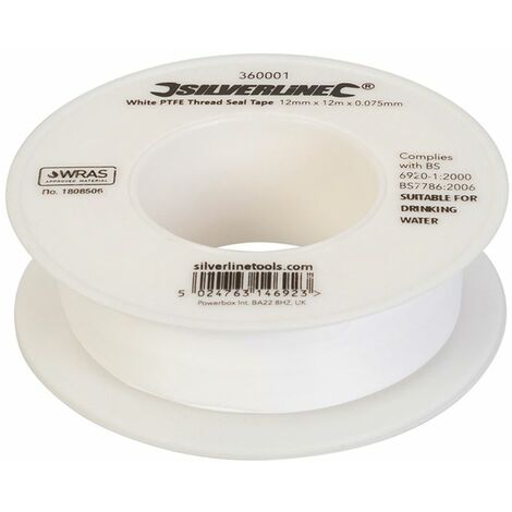 Silverline White PTFE Thread Seal Tape 10pk 12mm x 12m 250475