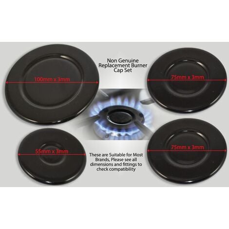 Universal Cooker Hob Gas Burner Cap 4 Piece Set 55mm 75mm 100mm