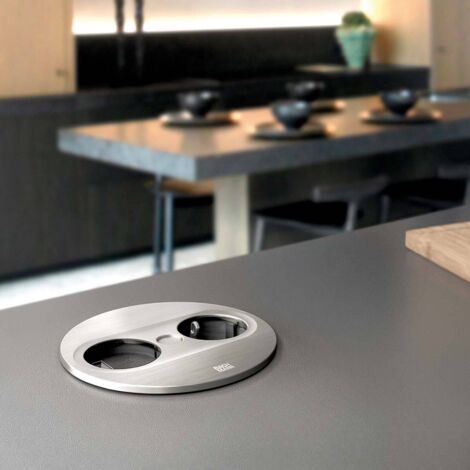 Twist2 Circular Aut. 2 Enchufes Acero Inox