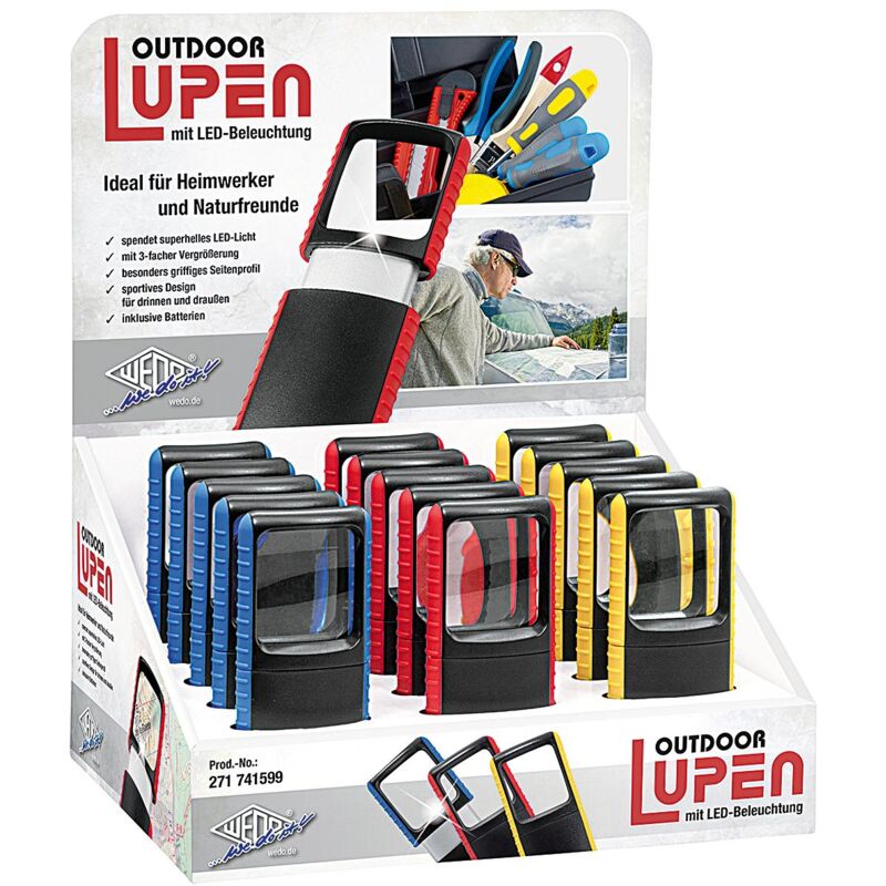Lupe Outdoor mit LED-Beleuchtung farbig sortiert rechteckig
