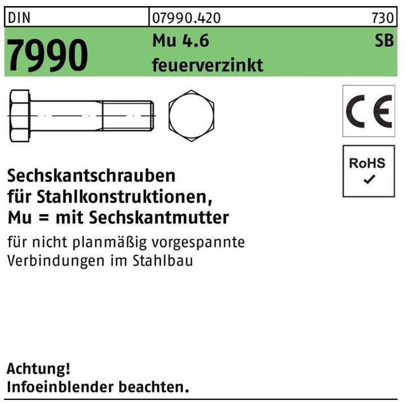 Vis hexagonale DIN 7990 m.Sechskantmutter x130mm