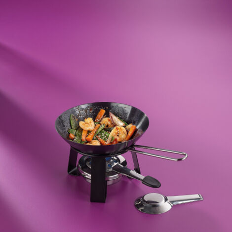 Mini Wok Joy Ø18cm H:15cm avec réchaud noir et brûleur à pâte