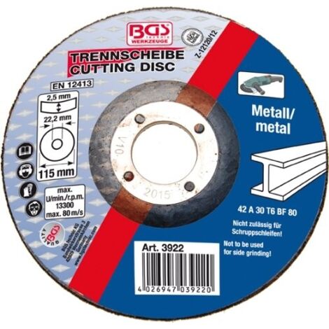 Disque à couper pour métal Ø 115 x 2,5 x 22,2 mm type 42