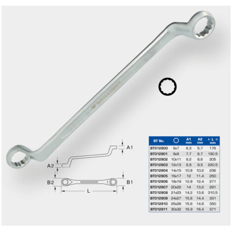 Clé polygonale double coudée, 16 x 17 mm