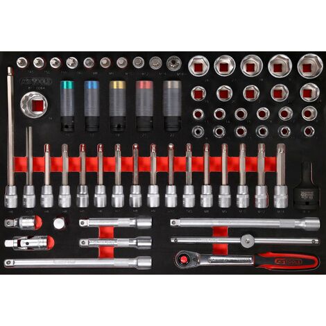 Jeu de douilles tournevis 1/2" dans insert en mousse, 64 pcs