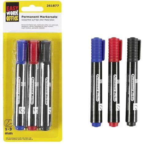 Set de marqueurs permanents 3 pièces noir, bleu, rouge