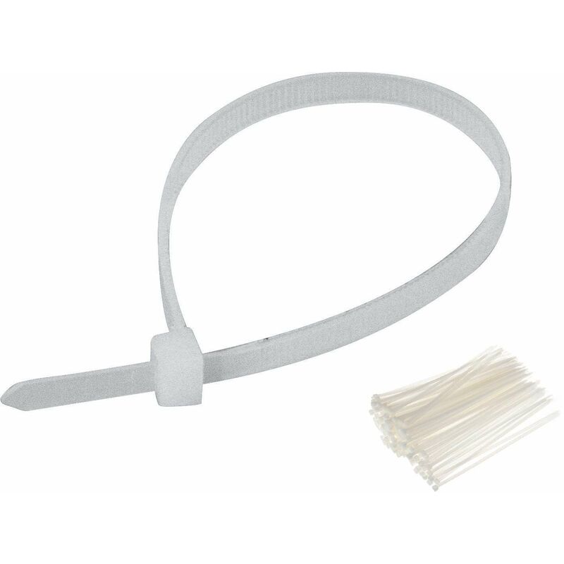 100x collier de serrage plastique 2,5x200mm blanc cranté pour diamètre ...