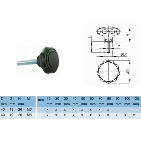 4x vis bouton M6 x 40 molette moleté manœuvre tête plastique tige acier
