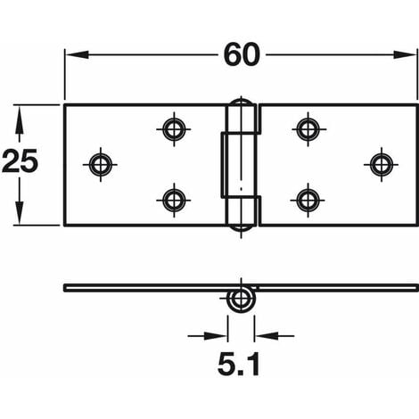 2x charnière plate acier 25 x 60mm meuble bois porte placard étagère ...