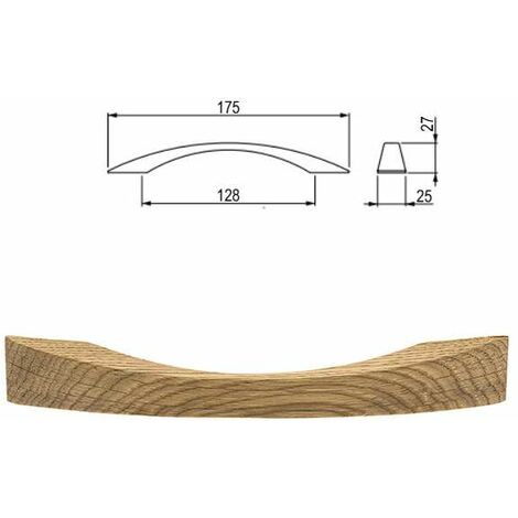 Poignée de meuble en bois chêne laqué entraxe 128mm longueur 175mm ...