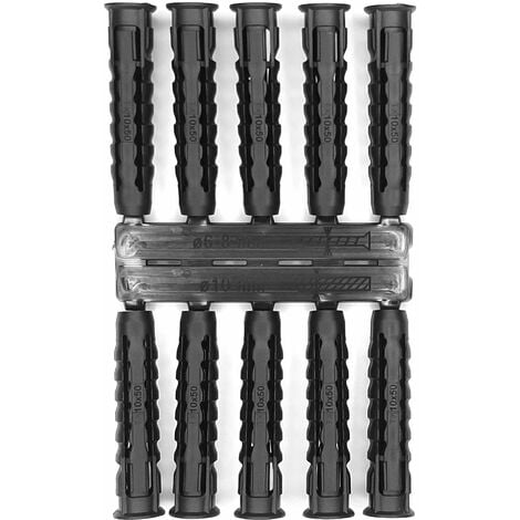 20x Cheville universelle à collerette 10 x 50mm en plastique noir pour ...